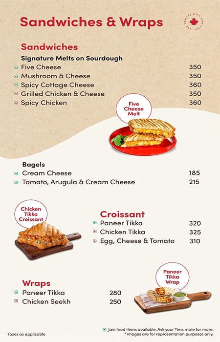 Menu of Tim Hortons, Punjabi Bagh, New Delhi