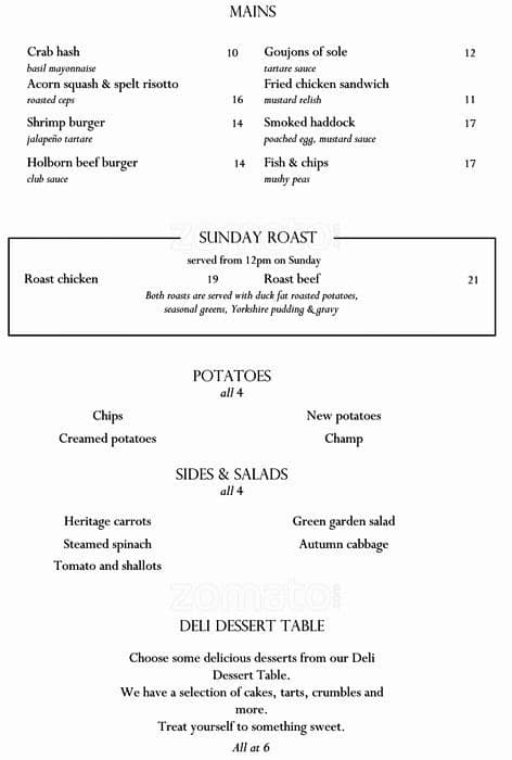 Menu at The Gin Bar, London