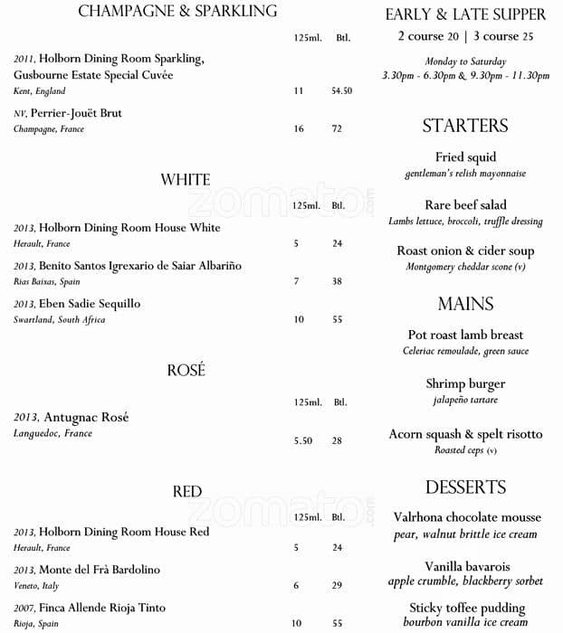 Menu at The Gin Bar, London