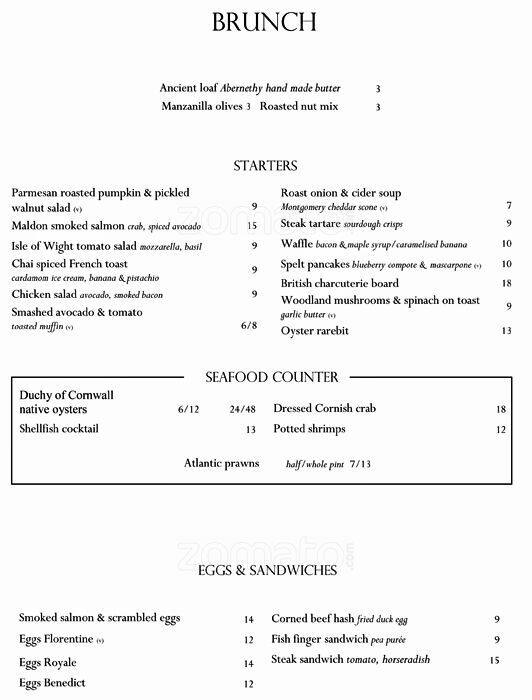 Menu at The Gin Bar, London