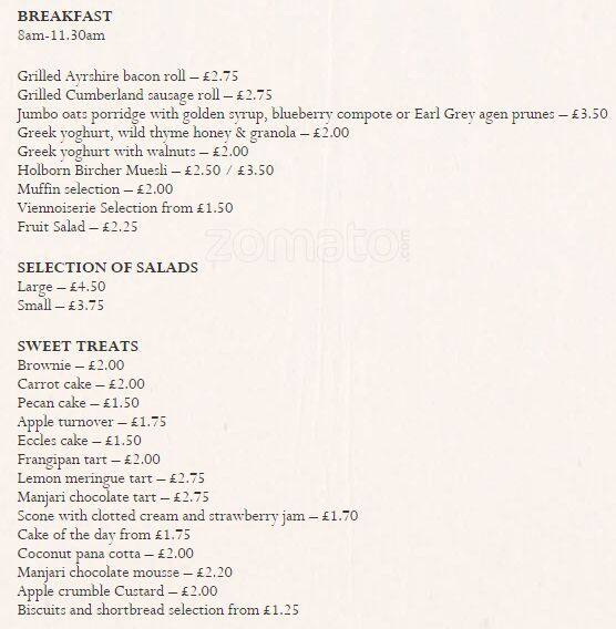 Menu at The Gin Bar, London