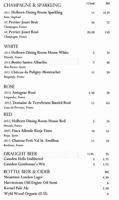 Menu at The Gin Bar, London