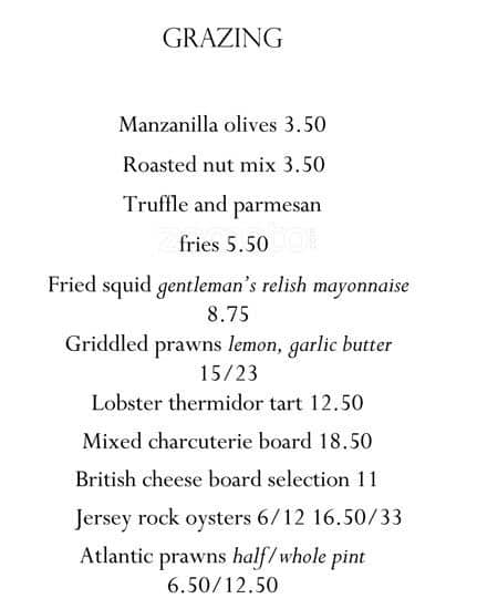 Menu at The Gin Bar, London