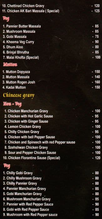 Menu at Chettinad Hot Kitchen, Chennai, 4/92