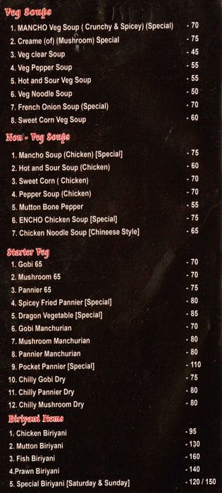 Menu at Chettinad Hot Kitchen, Chennai, 4/92