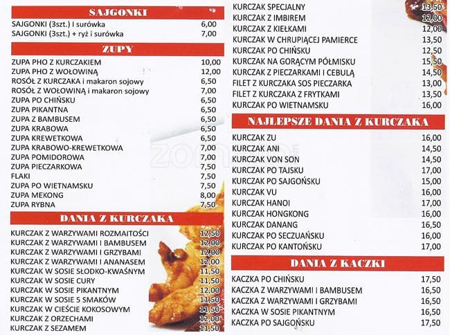 Menu at Bar Van Son, Konstancin-Jeziorna, Warszawska 28