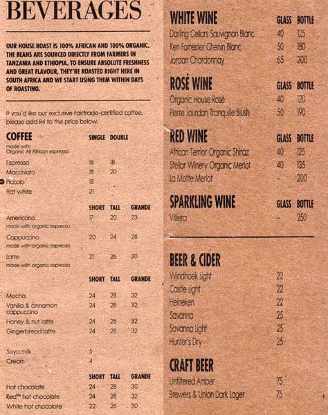 Speisekarte von Woolworths Cafe, George, Shop 9