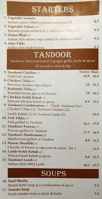 Menu at Handi Indian Restaurant, Vermont