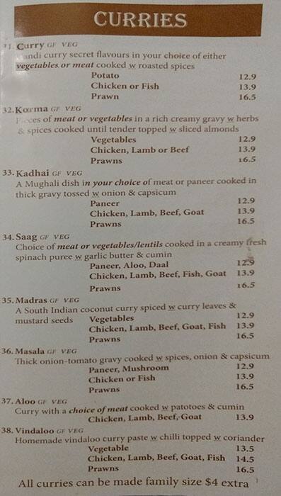 Menu at Handi Indian Restaurant, Vermont