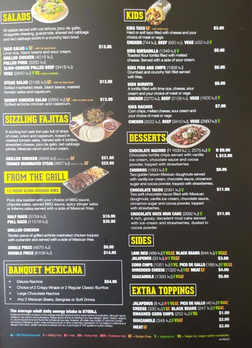 Menu at Burrito Bar, Carseldine, 735 Beams Rd