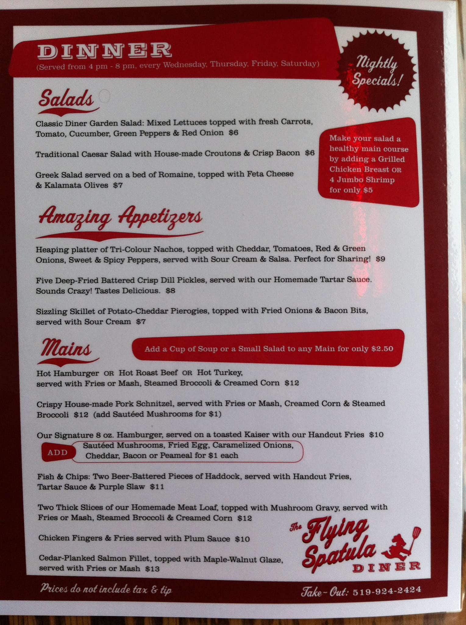Menu at The Flying Spatula restaurant, Flesherton