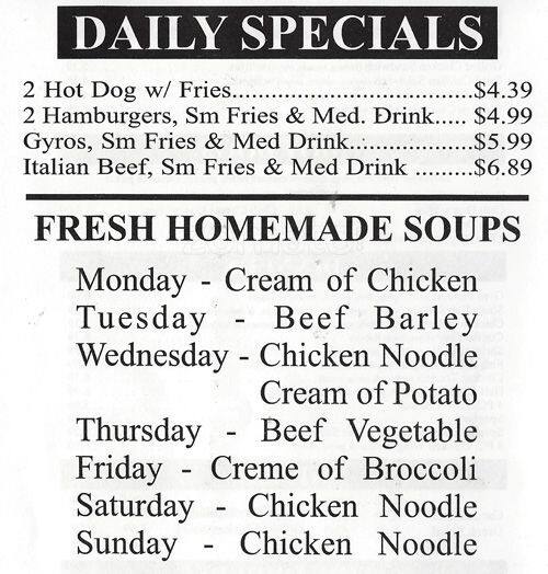 Menu at PJ's restaurant, Bridgeview, S Harlem Ave