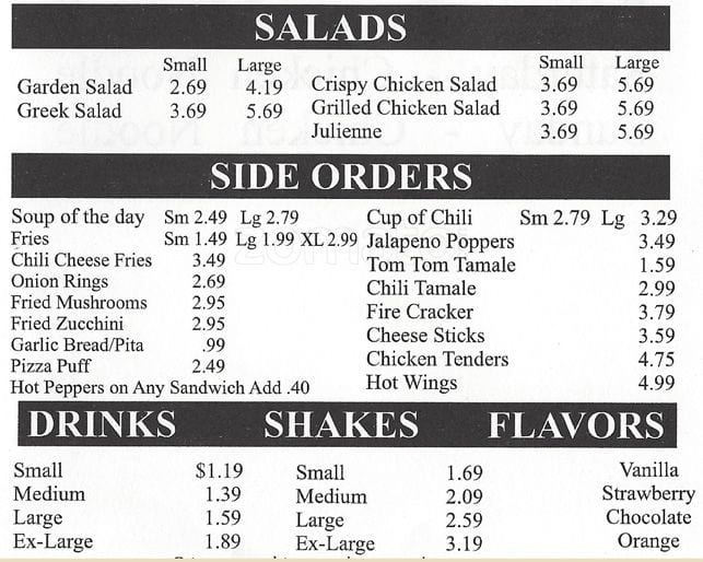 Menu at PJ's restaurant, Bridgeview, S Harlem Ave