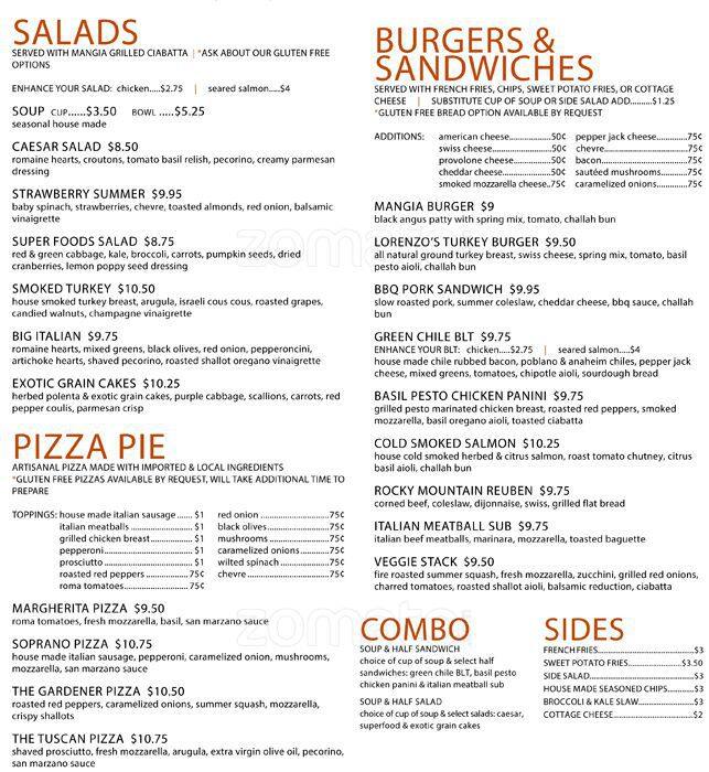 Menu at Mangia Bevi Café cafe, Greenwood Village