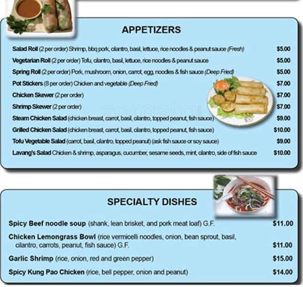 Menu at Pho' Lavang | Vietnamese Restaurant, Lake Oswego