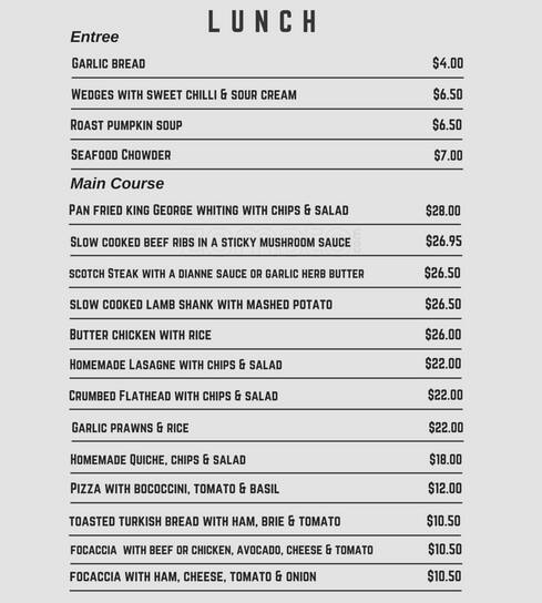 Menu at The Pear Tree Bistro cafe, Cape Jervis