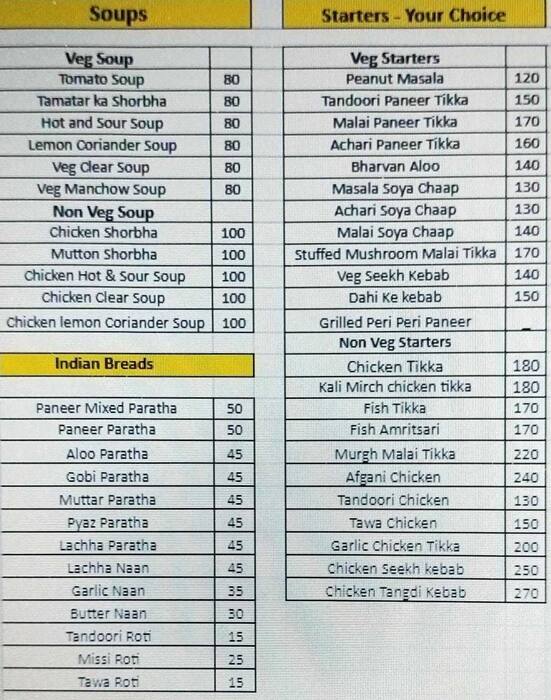 Menu at Punjab Di Mehak, Gwalior, The Fortunaa Avenue