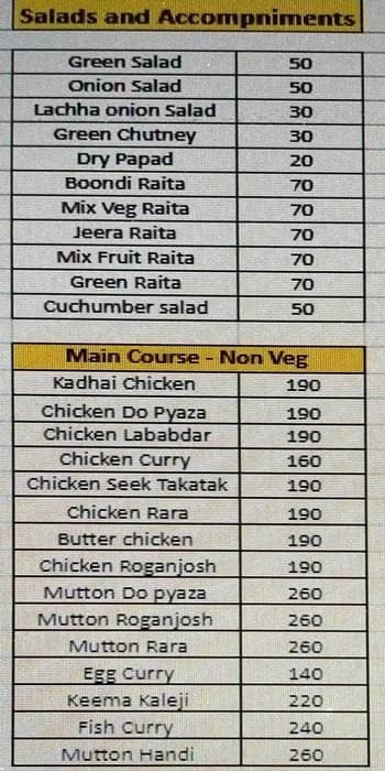Menu at Punjab Di Mehak, Gwalior, The Fortunaa Avenue