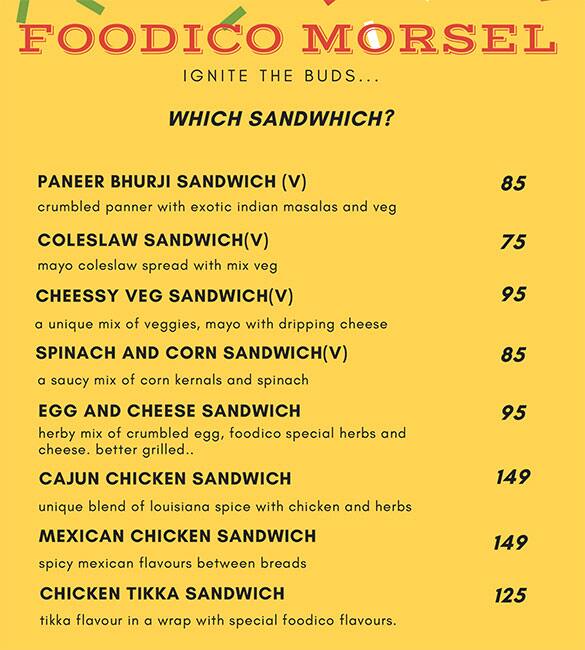 Menu of Foodico Morsel, Kalyan Nagar, Bangalore