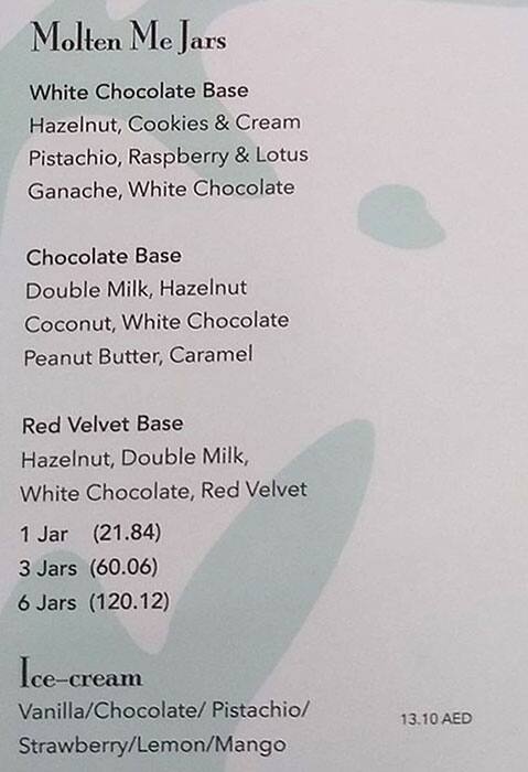 Menu at Molten Me Dubai restaurant, Dubai, Wasl Vita Mall