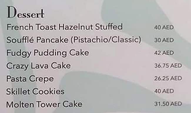 Menu at Molten Me Dubai restaurant, Dubai, Wasl Vita Mall