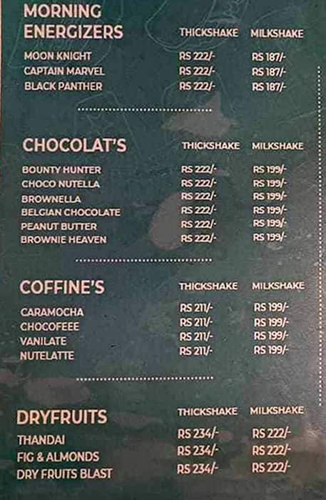 Menu of Tresti, Gandipet, Hyderabad