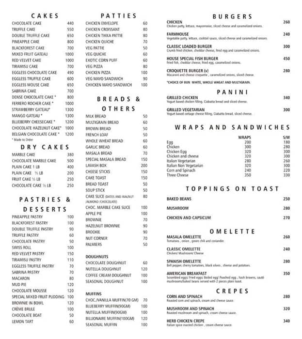 Menu at Cocoa Bakery, Kolkata, 3 B