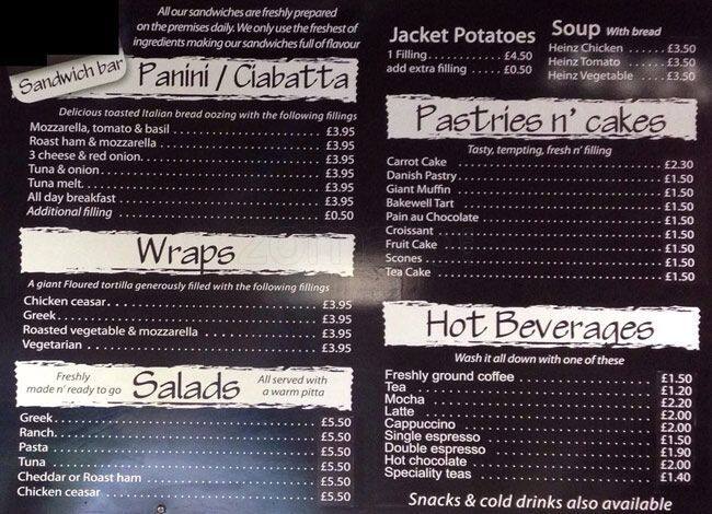 Menu at Scoffs Sandwich Bar, London