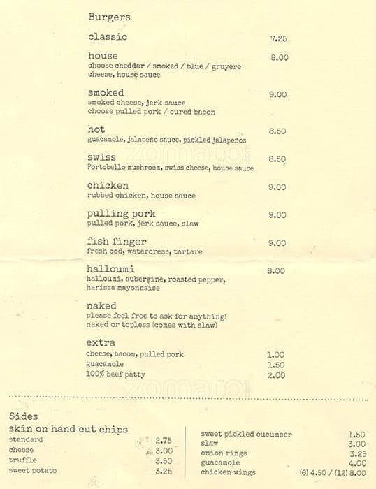 Menu at Spielburger Hampstead restaurant, London, 37 Heath St