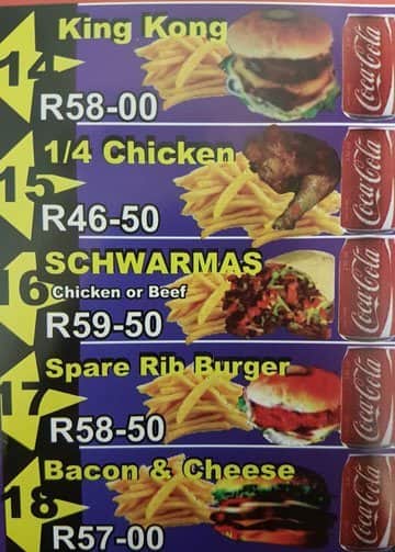 Menu at Yankys Lambton restaurant, Germiston, 114 Webber Rd