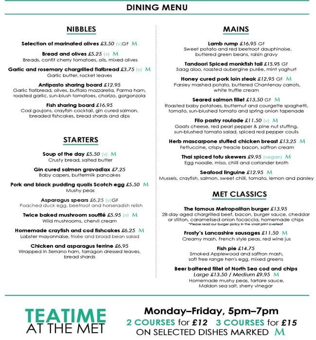 The Metropolitan Menu, Menu for The Metropolitan, Didsbury, Manchester ...