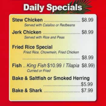 Menu at Drupati's fast food, Toronto, Bellamy Rd N