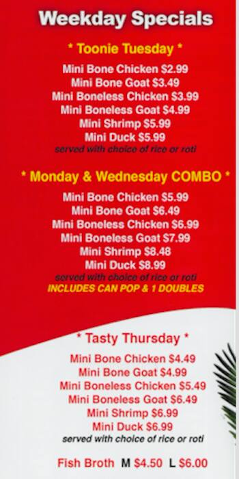 Menu at Drupati's fast food, Toronto, Bellamy Rd N