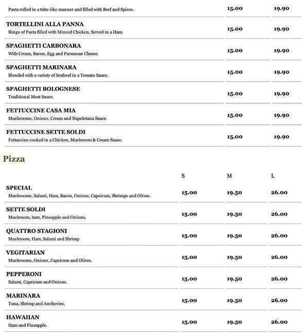 Menu at Da Sette Soldi pizzeria, Calamvale, Beaudesert Rd