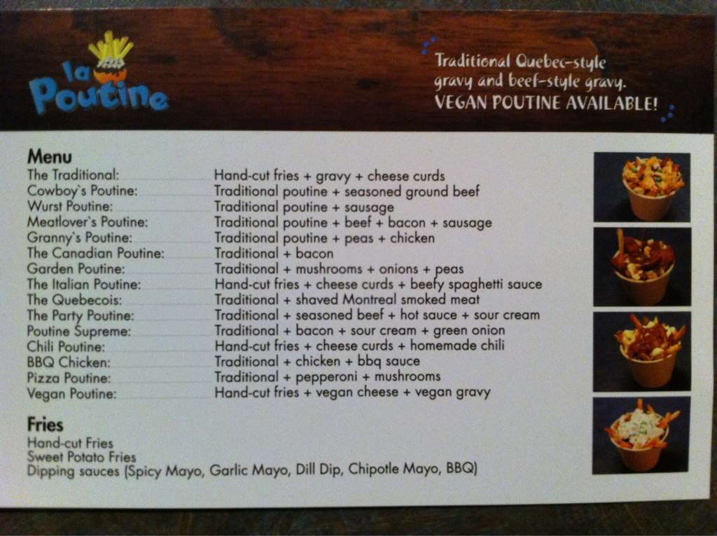 Menu au La Poutine (Edmonton) restaurant, Edmonton