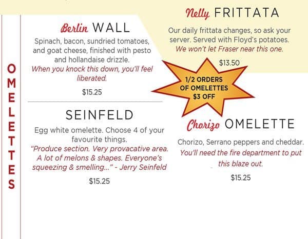 Menu at Floyd's Diner restaurant, Langford