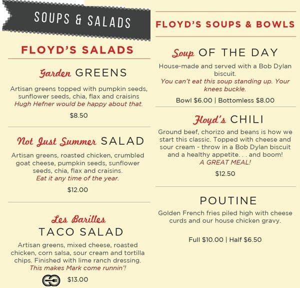Menu at Floyd's Diner restaurant, Langford