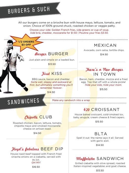 Menu at Floyd's Diner restaurant, Langford