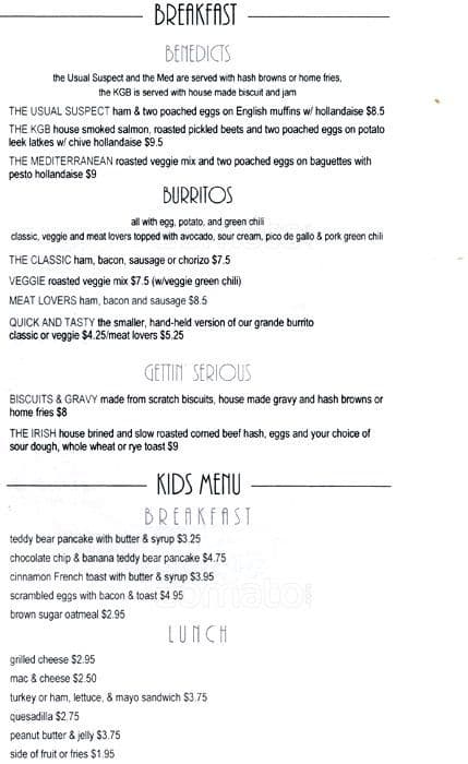 Menu at Off Campus Cafe, Lafayette