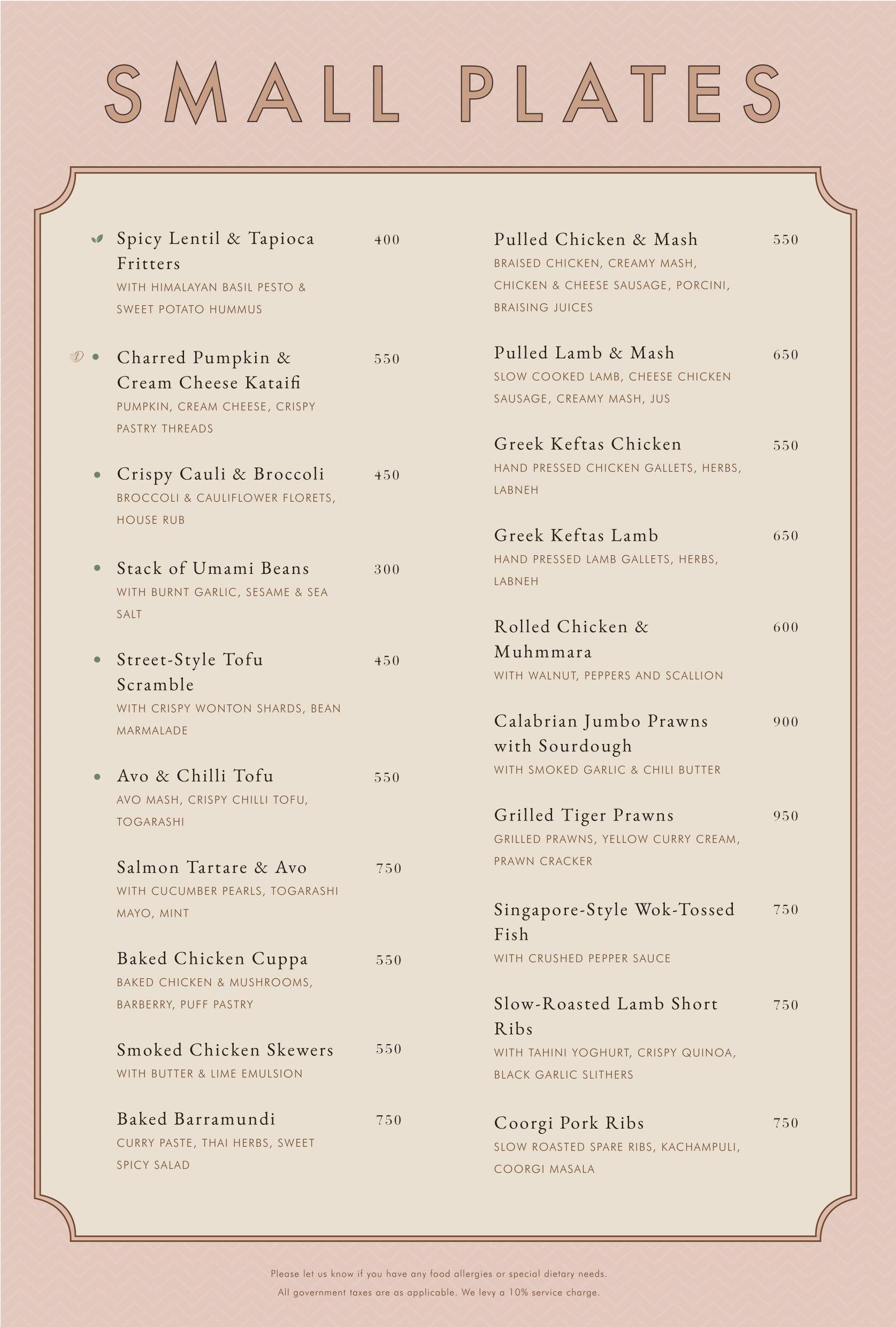 Menu of Dear Donna, Qutab Institutional Area, New Delhi