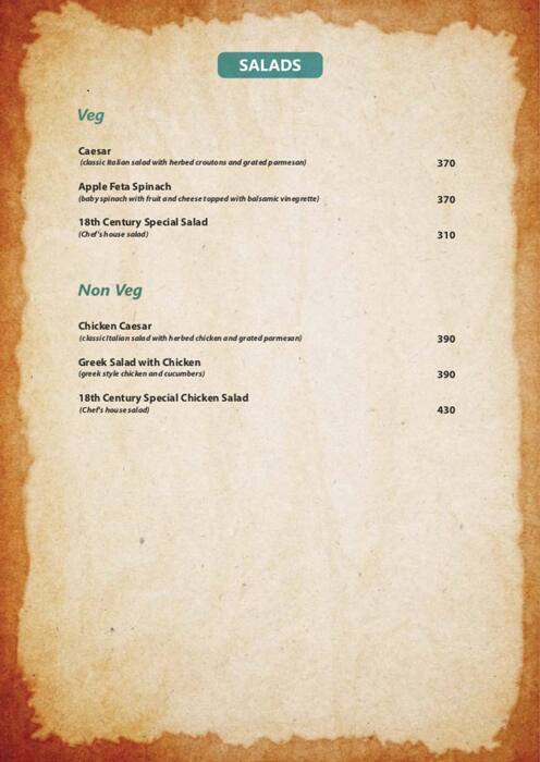 Menu at 18th Century Rooftop Restro And Bar, Mumbai