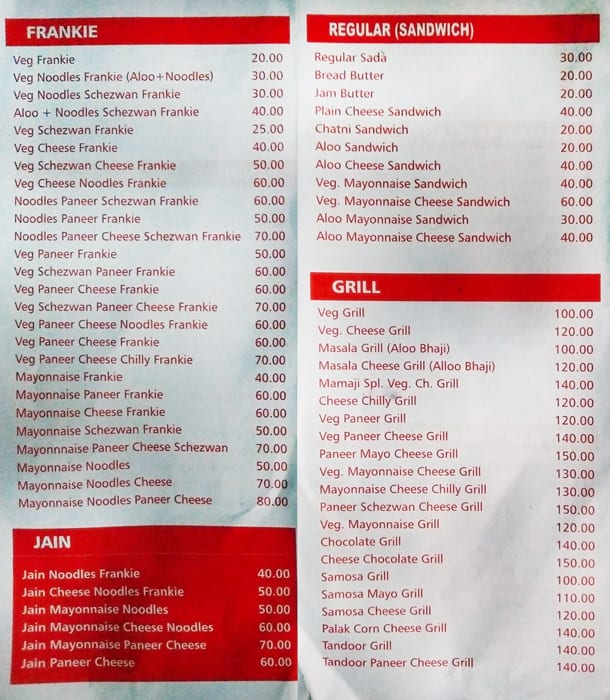 Menu of Mamaji Taste Of Katta, Prabhadevi, Mumbai