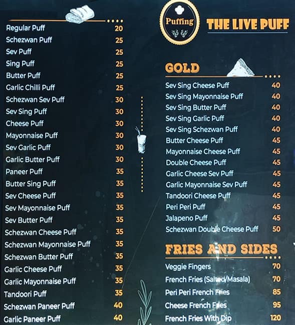 Menu of Puffing - The Live Puff, Isanpur, Ahmedabad