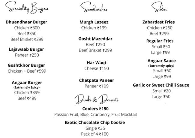 Menu of The Pit Smokers, Banjara Hills, Hyderabad