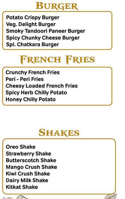 Menu of Chatkara Fast Food Cafe, Dayal Bagh, Faridabad