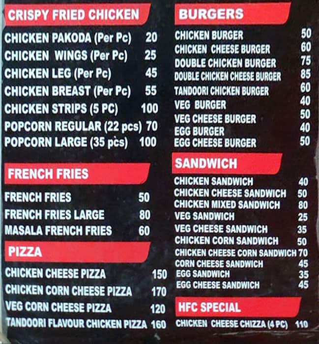 Menu of Halal Fried Chicken, Maniktala, Kolkata