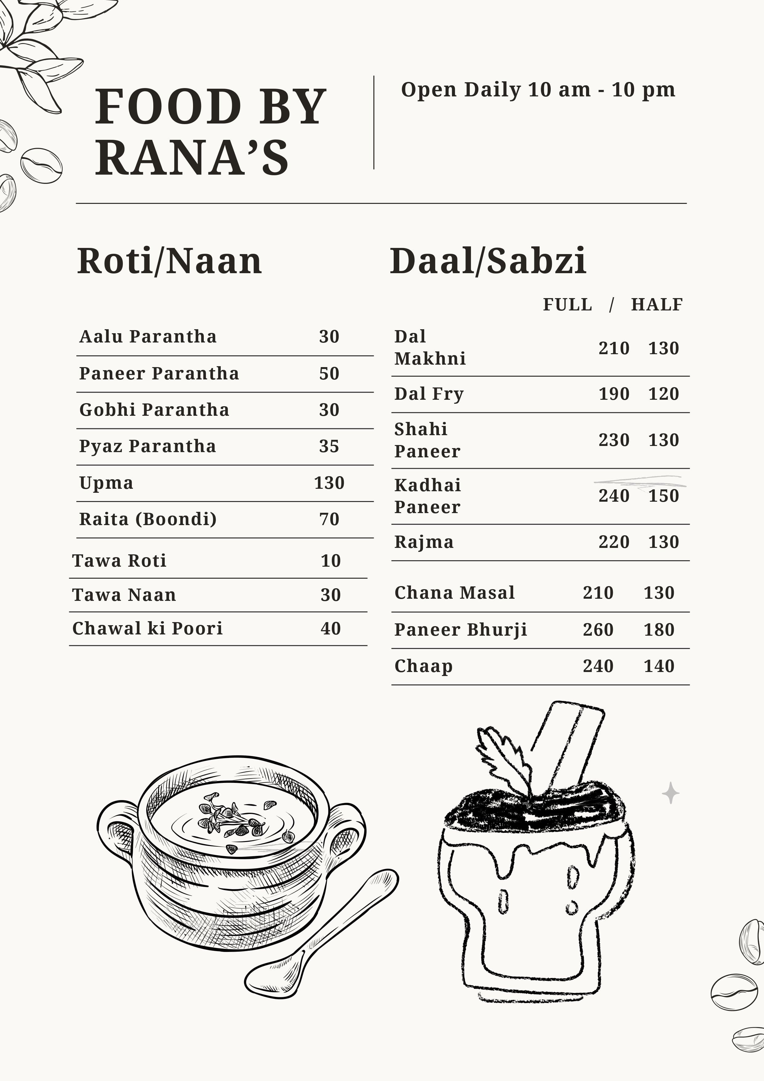 Menu of Food By Rana's, Bindapur, New Delhi