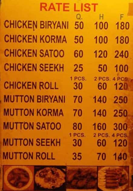 Menu of Babu Shahi Bawarchi, Pragati Maidan, New Delhi