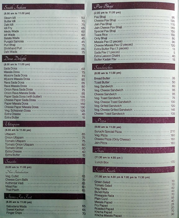 Menu of Suruchi, Old Panvel, Navi Mumbai