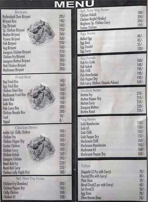 Menu at Meghana Biryani, Bengaluru, 2JRC+9QF